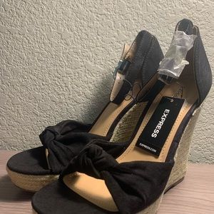 Express | Shoes | New Express Black Woven High Heel Sandals Womens Sz 8 ...